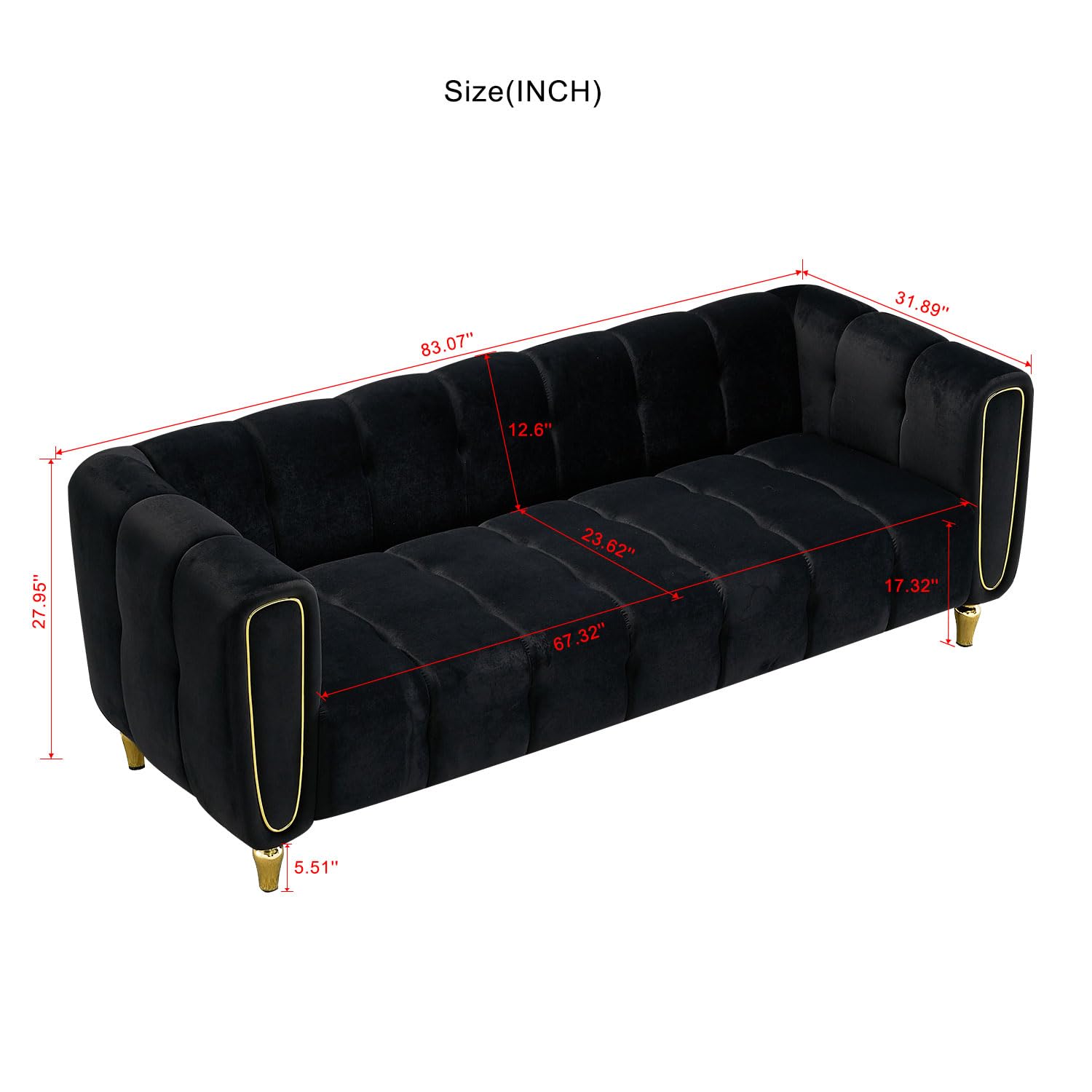 Homtique Modern Sofa for Living Room, Oversized Sofa-83inch Comfy Velvet Sofa, Channel-Tufted Design Couch Deep Seat for Bedroom, Studio, Office (Black)