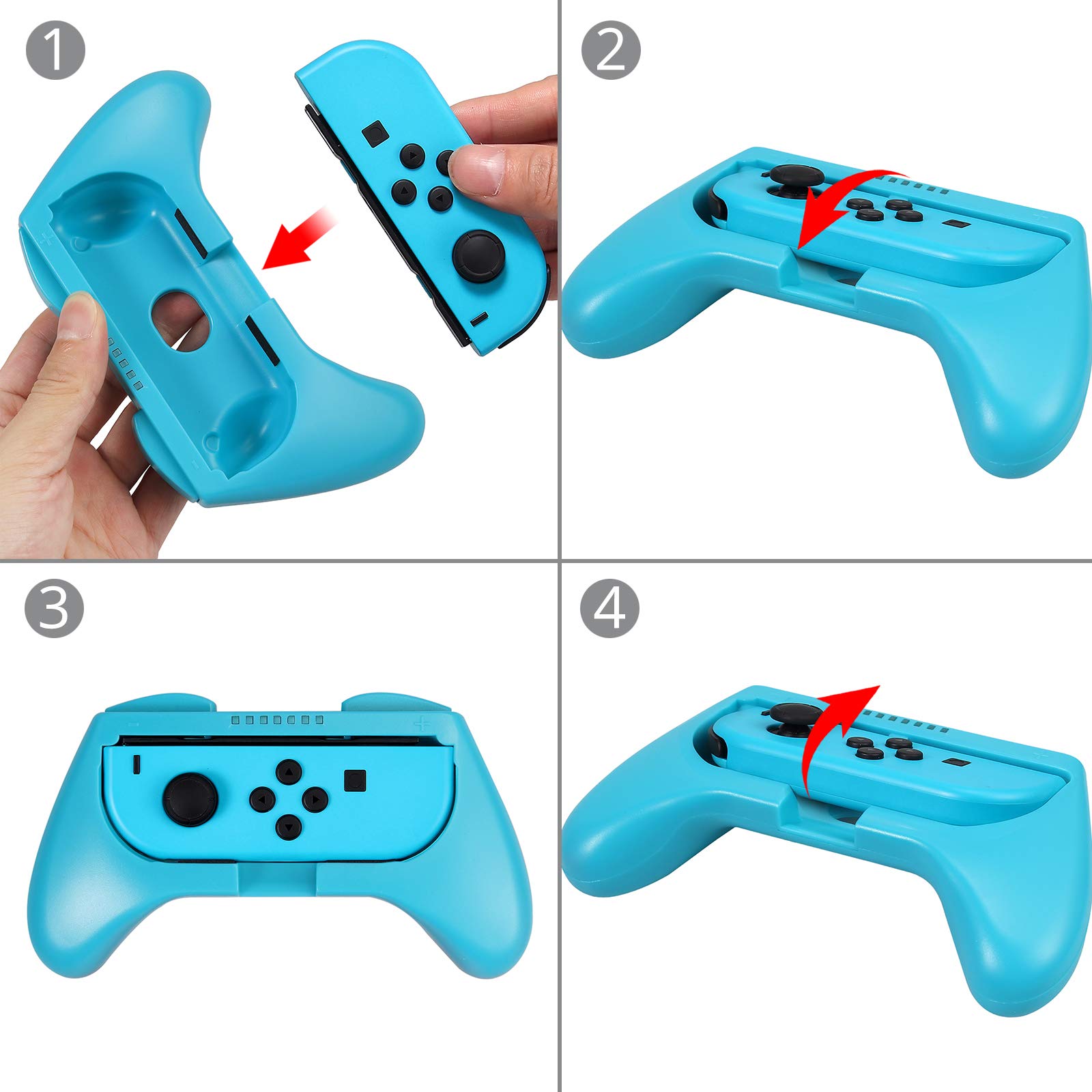 CAMWAY Game Accessories Bundle for Nintendo Switch Joy-Con With Switch Grip,Gaming Tennis Racket, Gaming Steering Wheel, Accessories for Mario Tennis Aces Game, Switch Controller Grip Handle Kit