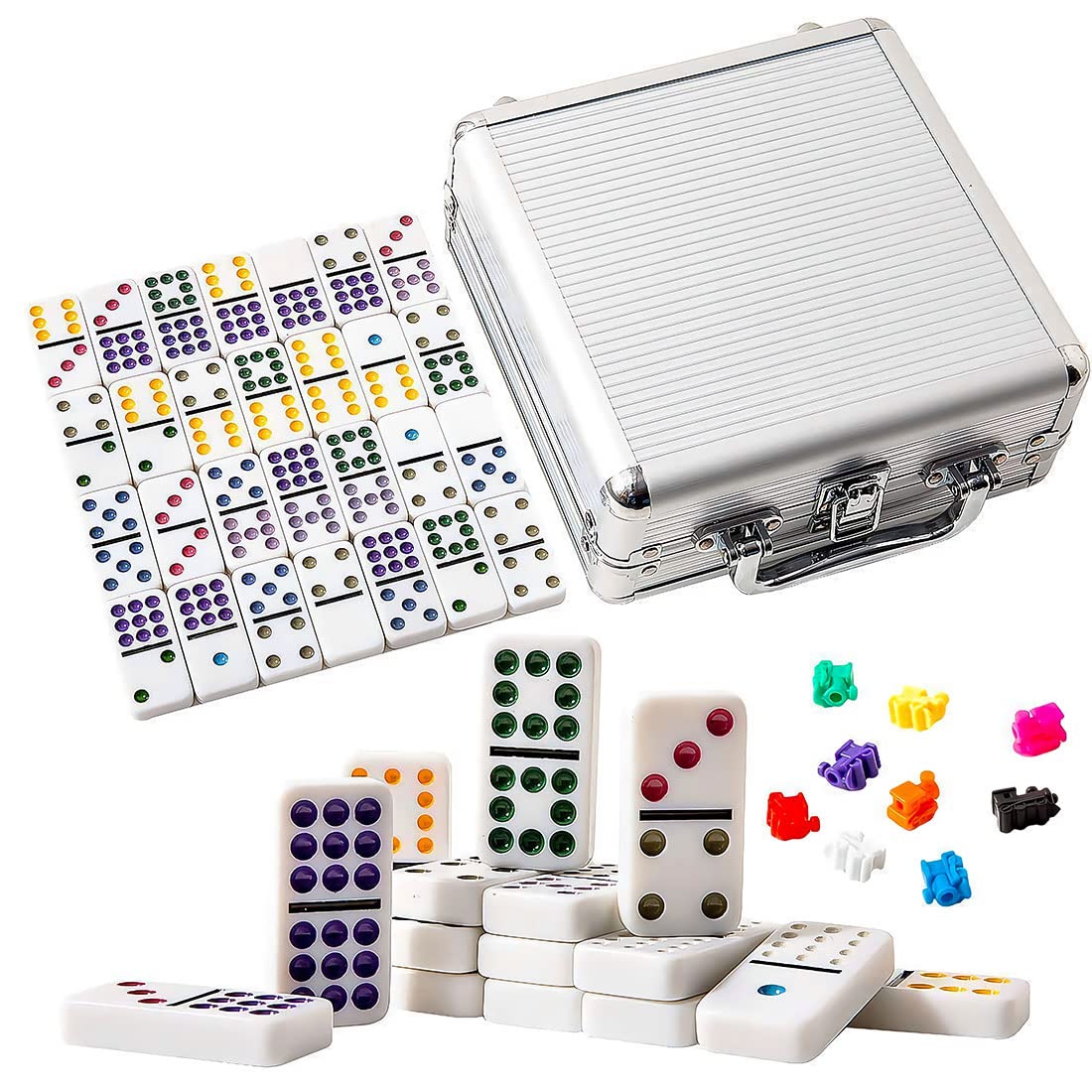 Yinlo Mexican Train Dominoes Set, Hub with Real Train Sound, Double 12 Colored Dot