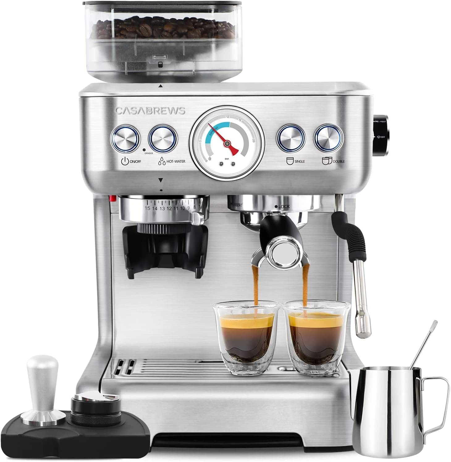 CASABREWS Espresso Machine With Grinder, Professional Espresso Maker With Milk Frother Steam Wand, Barista Espresso Coffee Machine With Removable Water Tank, Used
