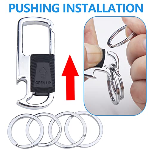 Mtverver Metal Keychain Car Key Chain Holder Clip with 4 Detachable Key Rings ,Bottle Opener Keychain (Black)