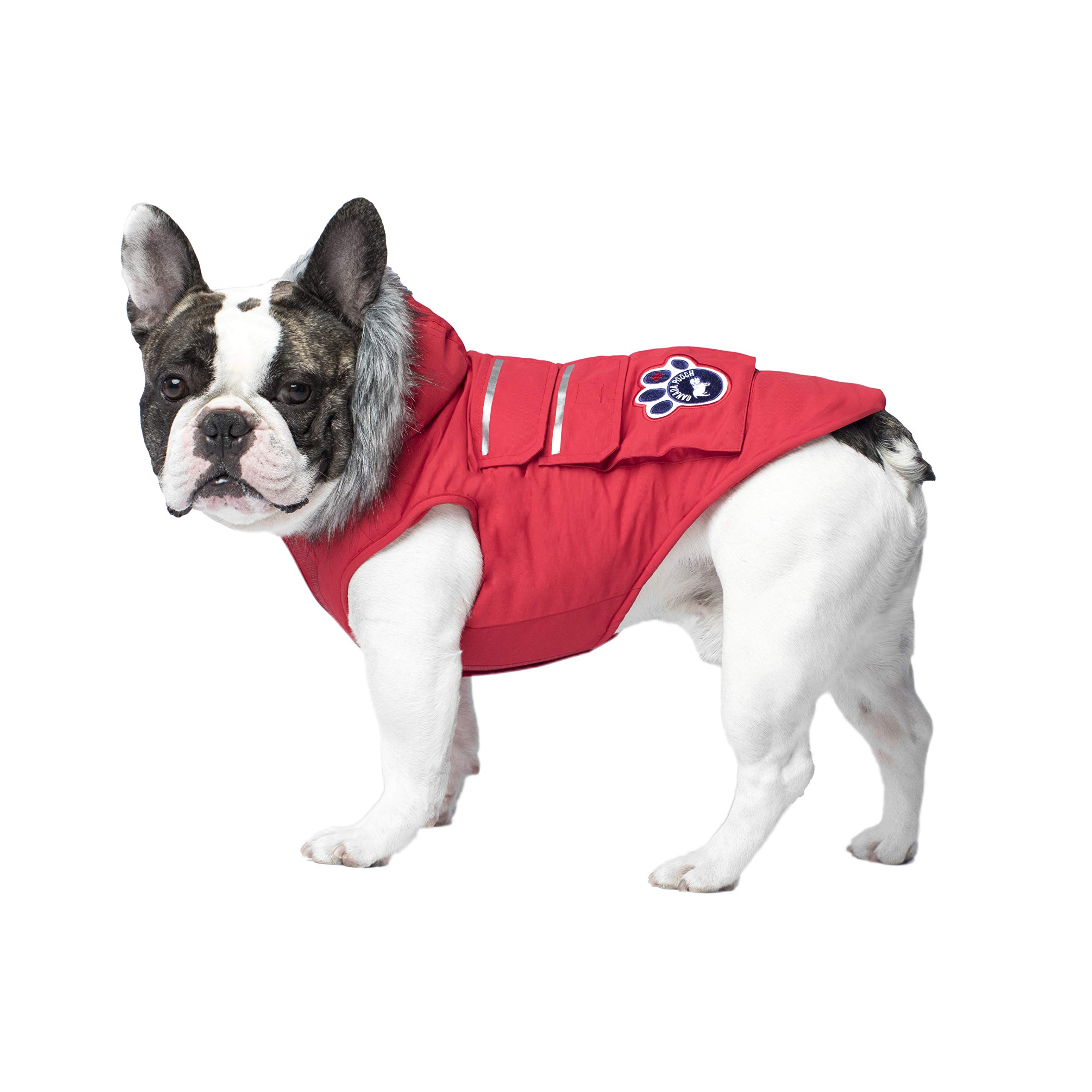 Canada Pooch Dog Winter Vest with Water-Resistant Insulation Down Jacket for Warmth Comfortable Winter Dog Coat with Fleece Lining Easy On Velcro Closure for Small Medium Large Dogs - Red/Size 12