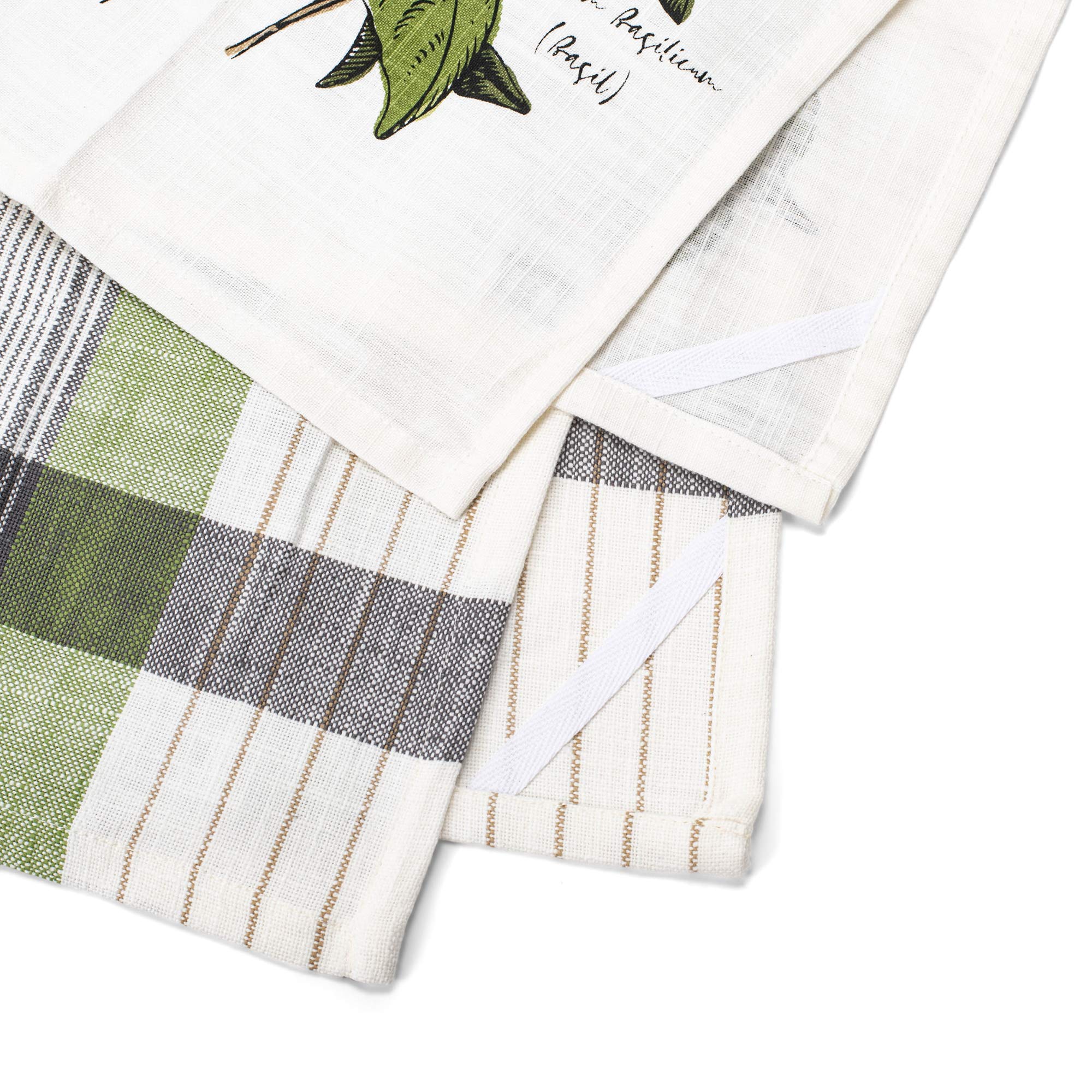 Design Imports Moss Green Plaid Herb 28 x 18 Cotton Decorative Hanging Dishtowel Set 2
