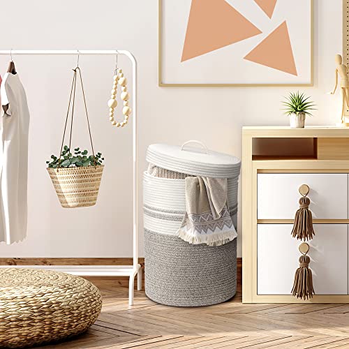 Goodheim Laundry Hamper with Lid, Large Woven Laundry Basket,Blanket and Toy Storage Basket for Living Room, Bedroom, Bathroom, Nursery(Brown and White,55L)