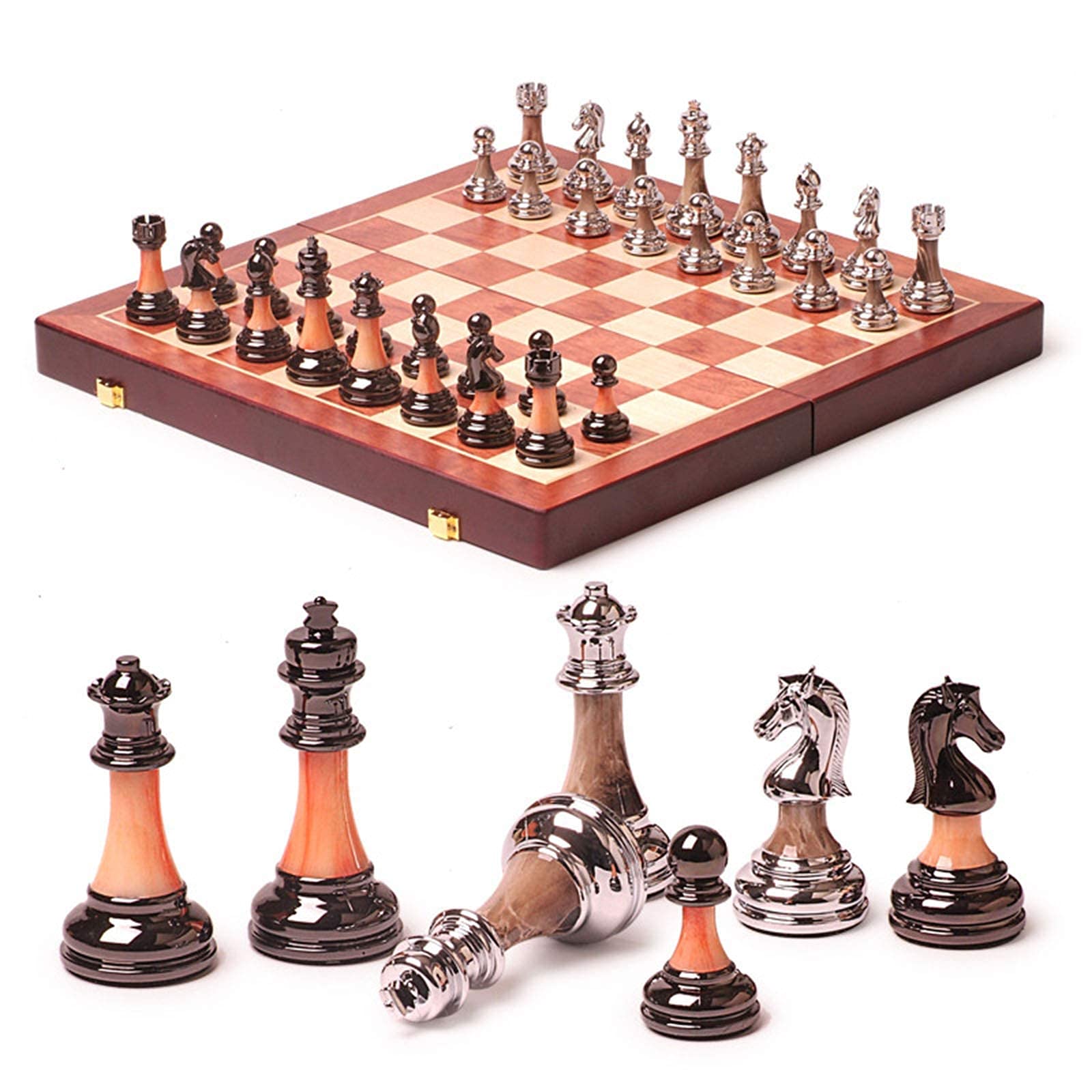 Chess Set High-Grade Gift International Travel Chess Game Mold Folding Wooden Chessboard and Chess Pieces Chessman Casua (Wood 30 * 30)