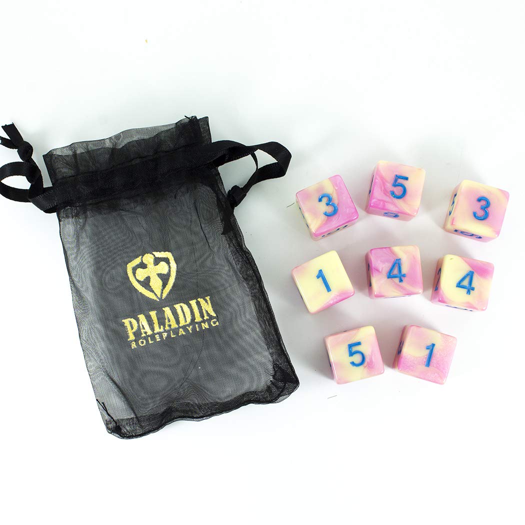 Paladin Roleplaying Pastel Pink and Yellow Dice - 8 D6 Set - 'Love Potion'