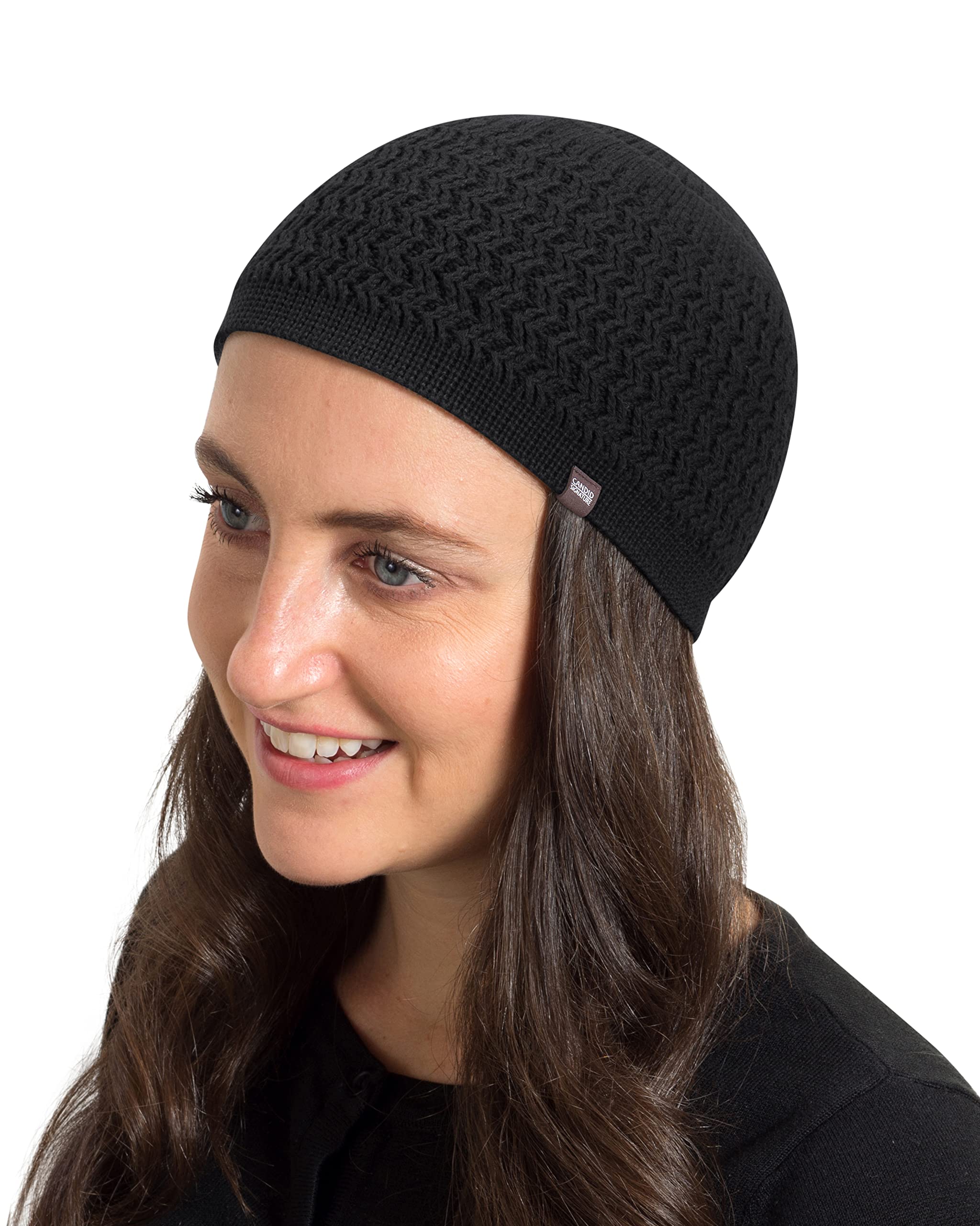 Candid Signature Apparel Skull Caps for Men & Women with Zigzag Knit | 100% Breathable Cotton Beanie Kufi Skully Caps (Black (Zigzag))