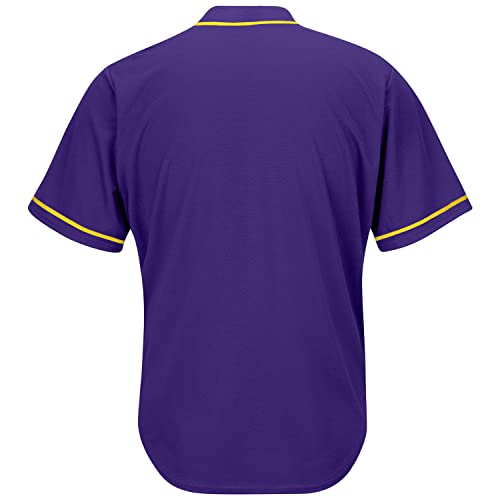 Pullonsy Mens Plain Solid Purple Baseball Jersey Basketball Hipster Hip Hop T-Shirts Button Down,Purple-Yellow Stripe Plain,Size S