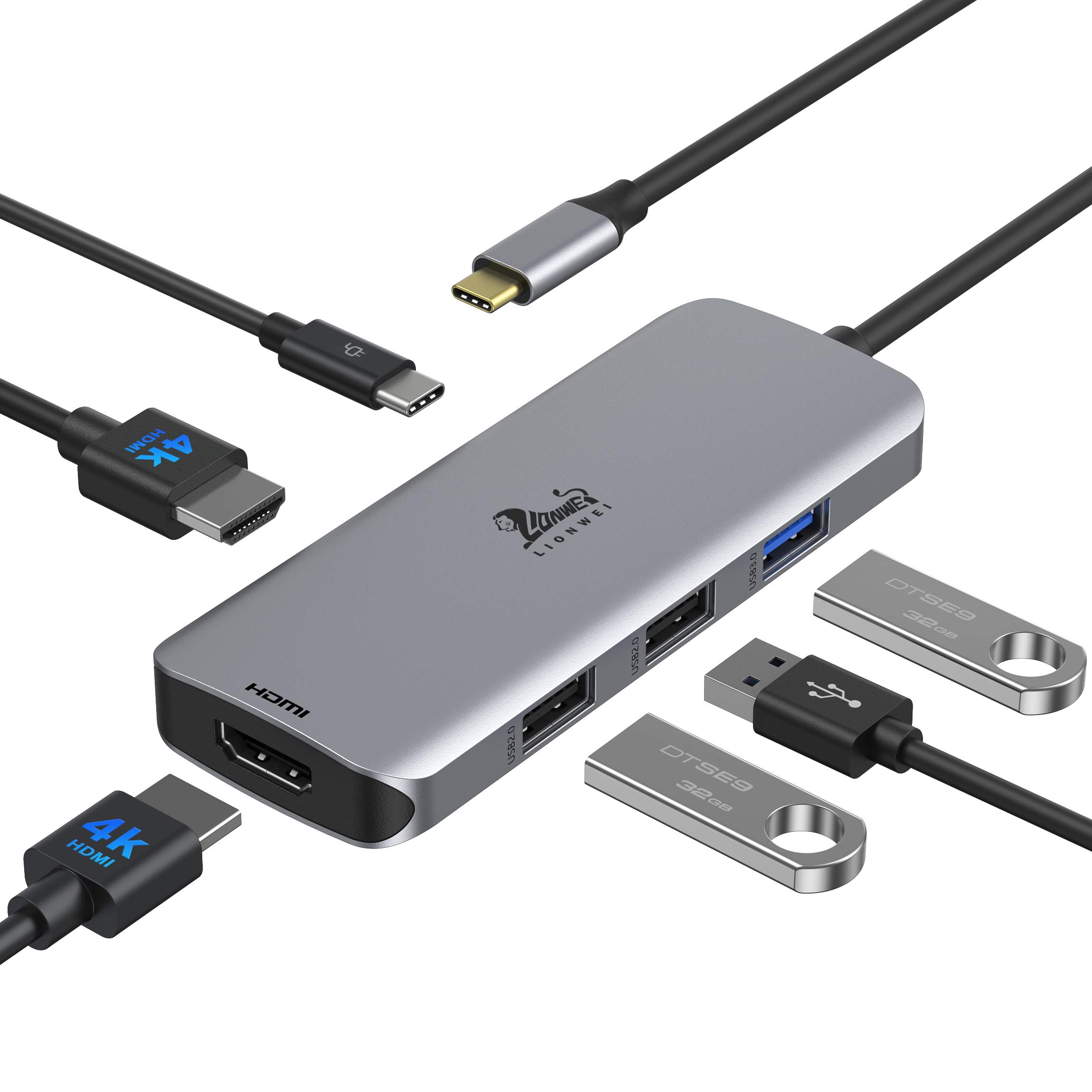 LIONWIE 6 in 1 USB C to Dual HDMI Hub Adapter, 7 in 2 USB C Hub Adapter for MacBook Pro Air 2021-2016
