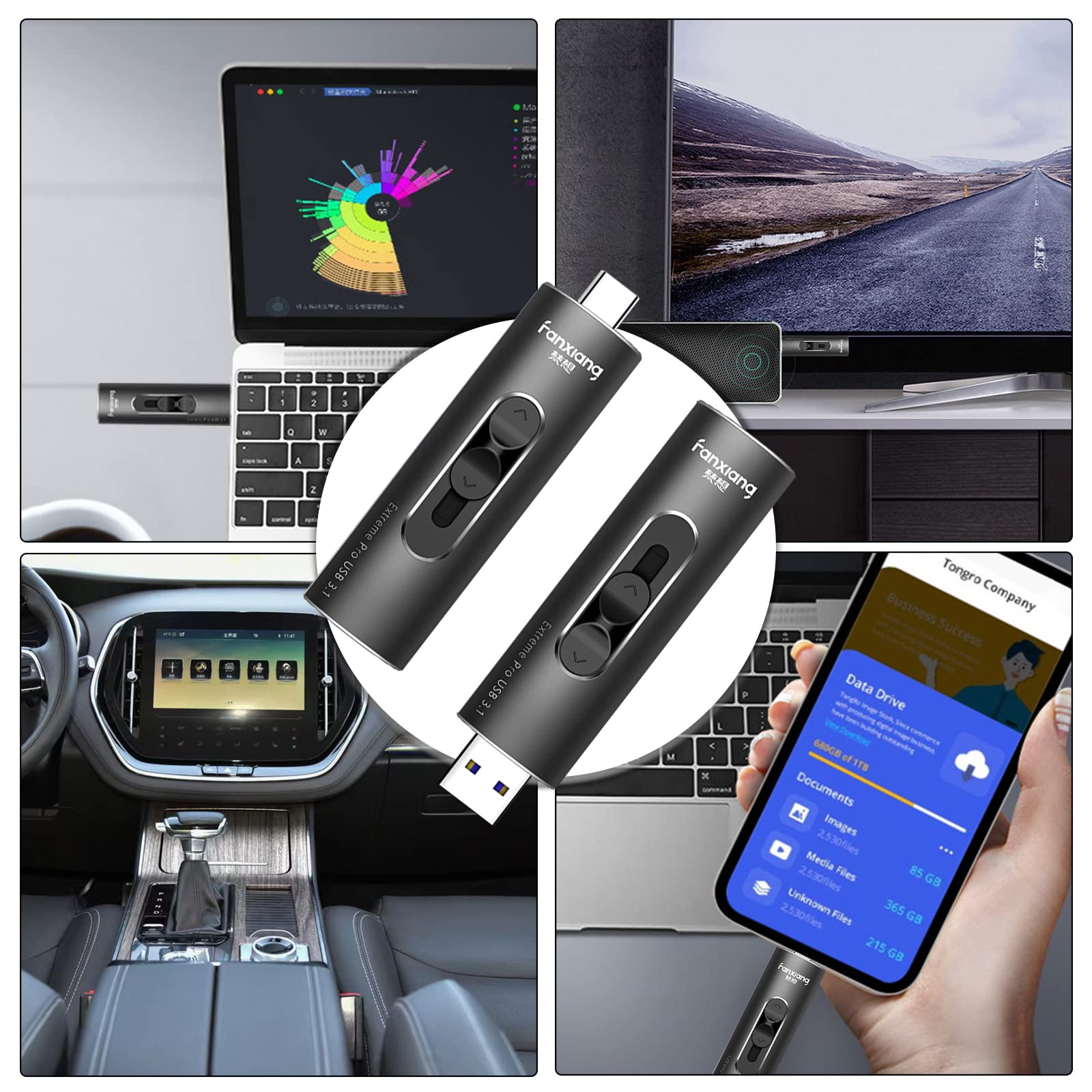 Fanxiang F395 256GB Solid State Flash Drive USB C Thumb Drive, USB 3.1 Dual Interface USB Type-C Memory Photo Stick 550MB/s Super Fast Transfer Speed for OTG Type-C Phone, PC, Laptop, MacBook(Black)