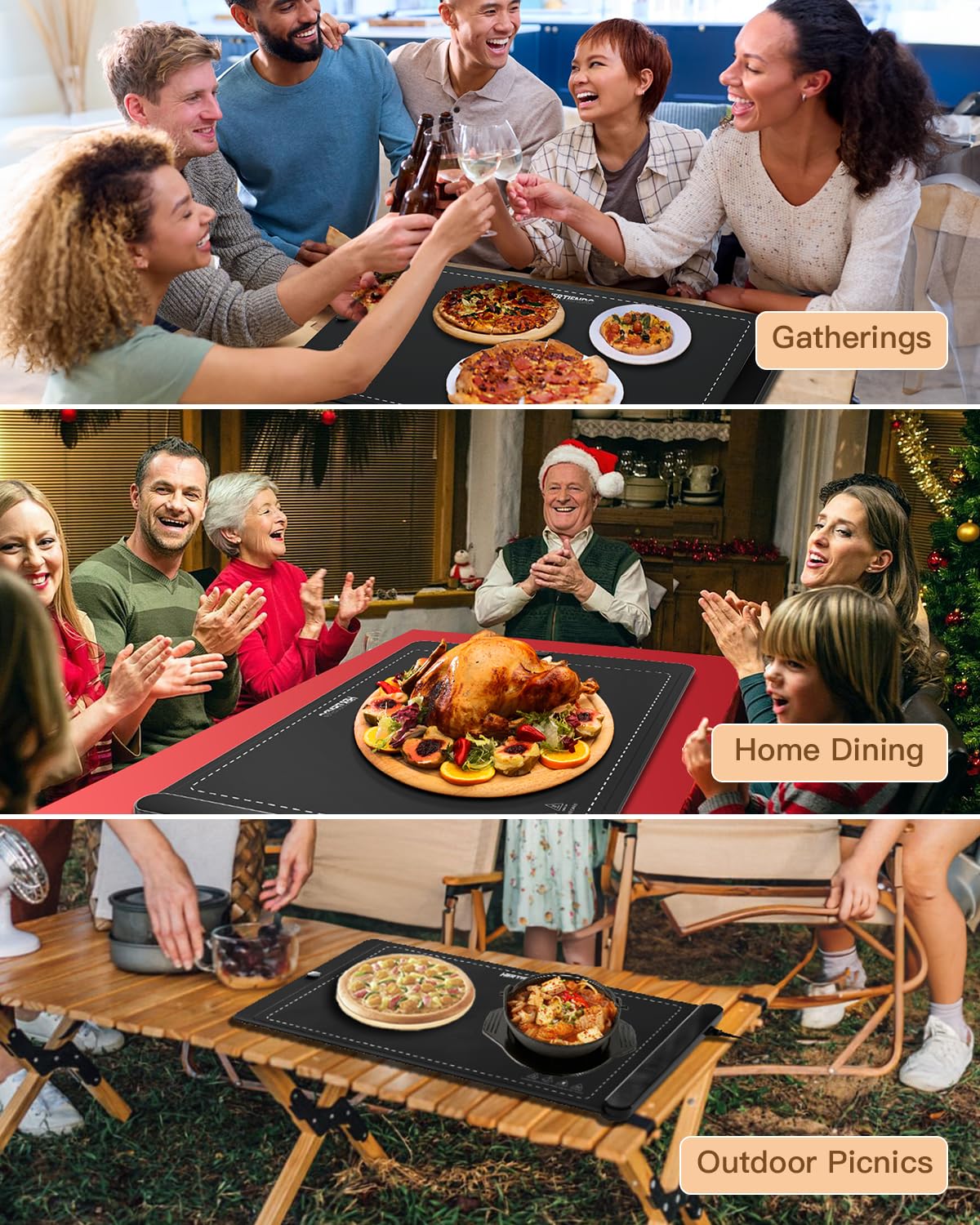 Food Warming Mat, Upgraded Graphene Full Surface Heating Foldable Heater Food Pad, Compact Silicone Materials, 6 Heat Settings, Multifunctional Food Warmers for Parties Buffet, Events, Daily Life Use