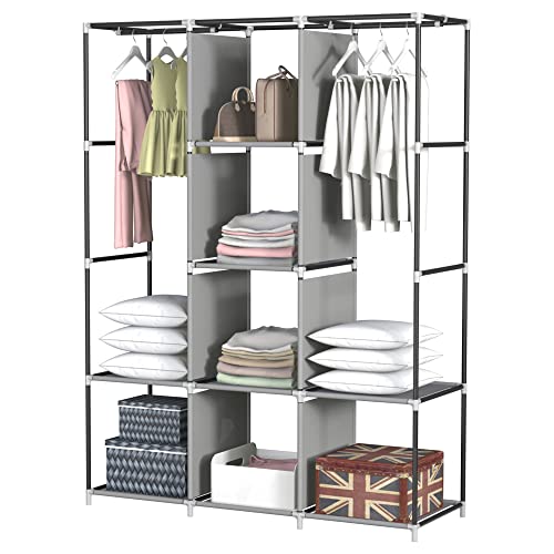 GHQME Fabric Wardrobe Portable Clothes Closet Storage Organizer with Compartments and Rods (Black Without Drawer, 49.2” x 17.3” x 63.8”)