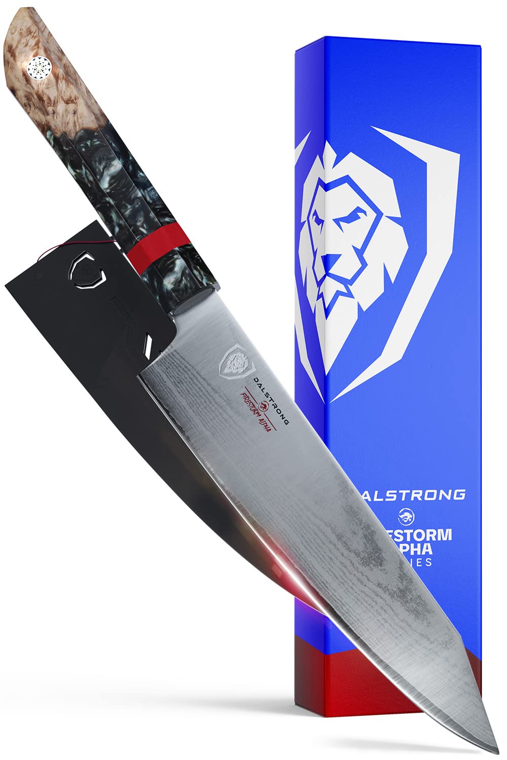 Dalstrong Chef Knife - 8 inch - Firestorm Alpha Series - Premium 10Cr15CoMoV High-Carbon Steel - Traditional Japanese Wa Stabilized Wood & Resin Handle - Kitchen Knife - Chef's Knife - w/Sheath