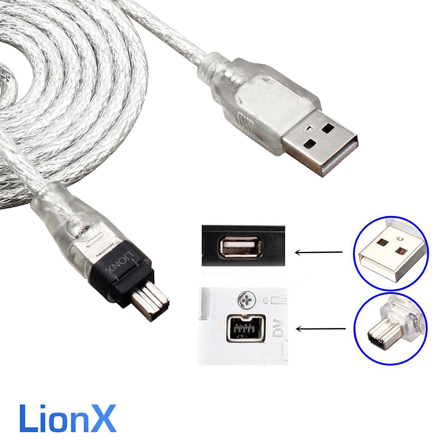 LIONX New Data DV Cable USB to IEEE 1394 4 Pin Firewire Adapter High PC