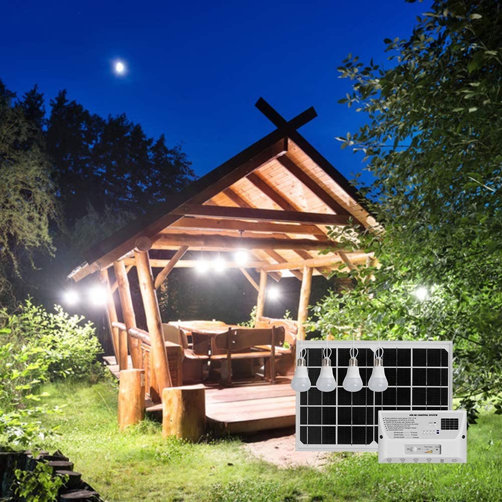 YINGHAO Solar Lights Indoor Home 4 Lights, 12 W Solar Panel & 2 Lights, 5.5W Solar Panel, Outdoor Waterproof Solar Lights for Garden, Yard, Camping, Shed, Barn, Garage