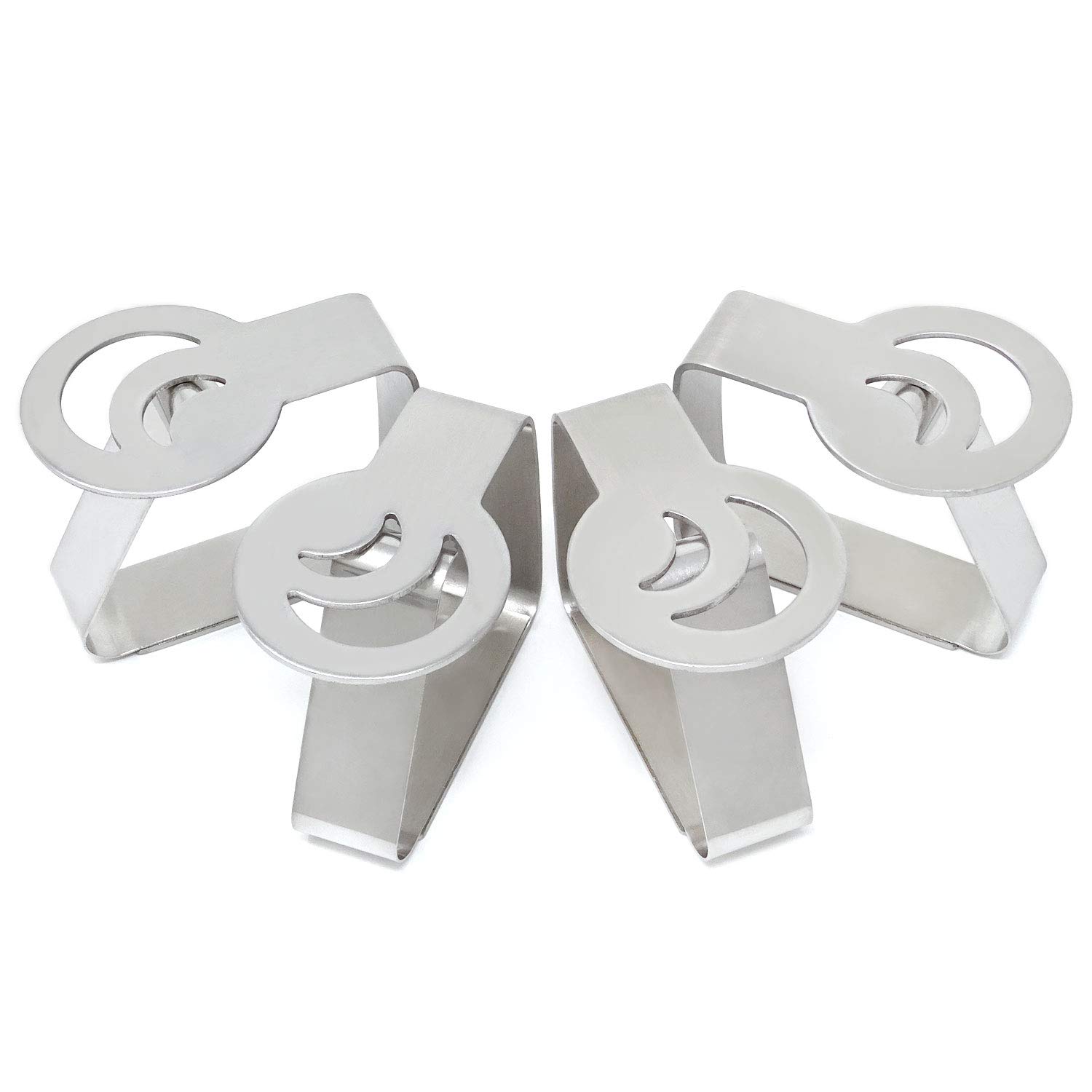 Honbay 4PCS Stainless Steel Silver Thickened Strong Cloth Clip,Tablecloth Clamp Holder, Table Cover Clamps,Table Cloth Holders, Table Cloth Clips Holders for Outdoor and Indoor (Moon)