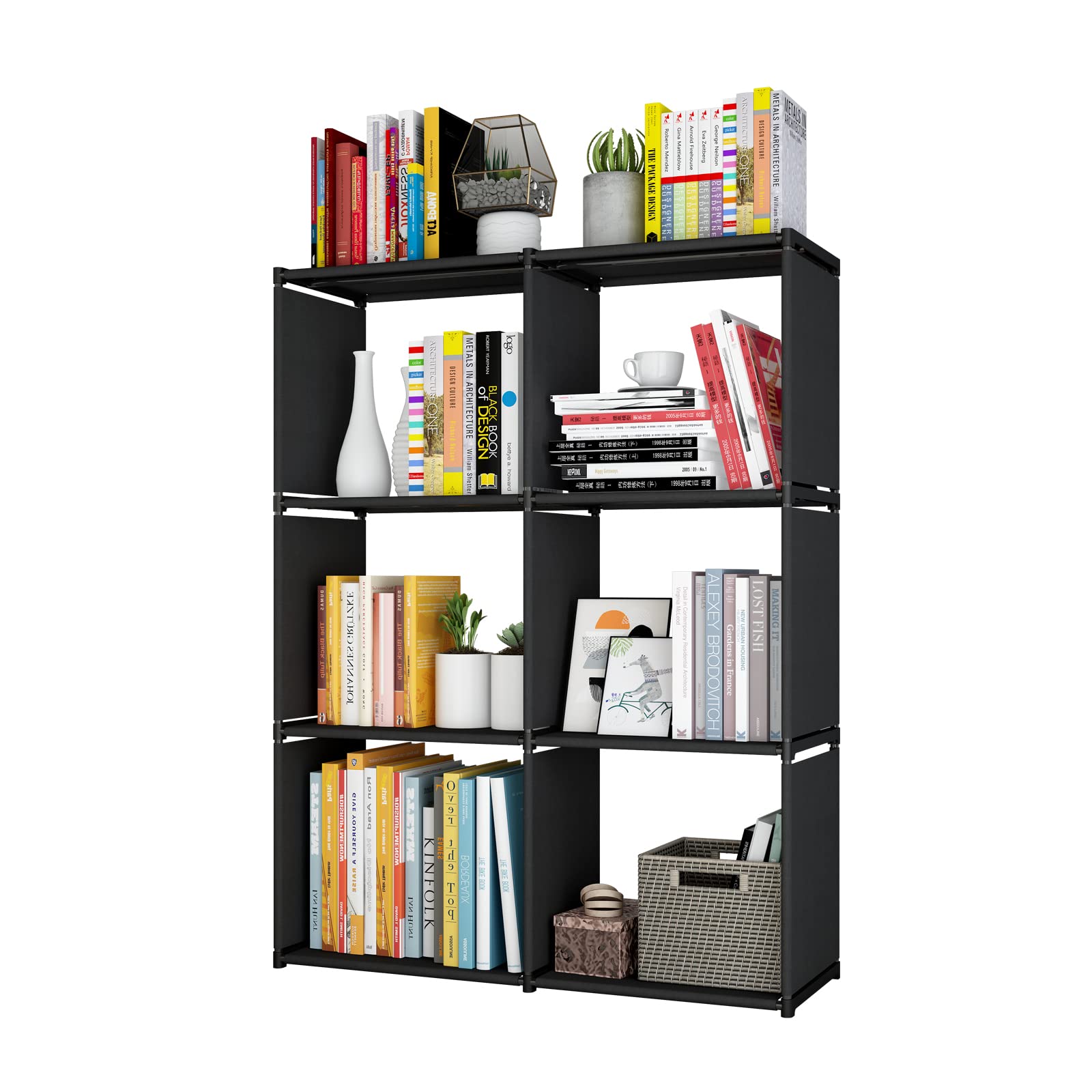 YIZAIJIA Bookcases Cube Storage 6-Cube Closet Organizer Storage Shelves Cubes Organizer DIY Plastic Closet Cabinet Modular Book Shelf Organizing Storage Shelving for Bedroom Living Room (Small, Black)