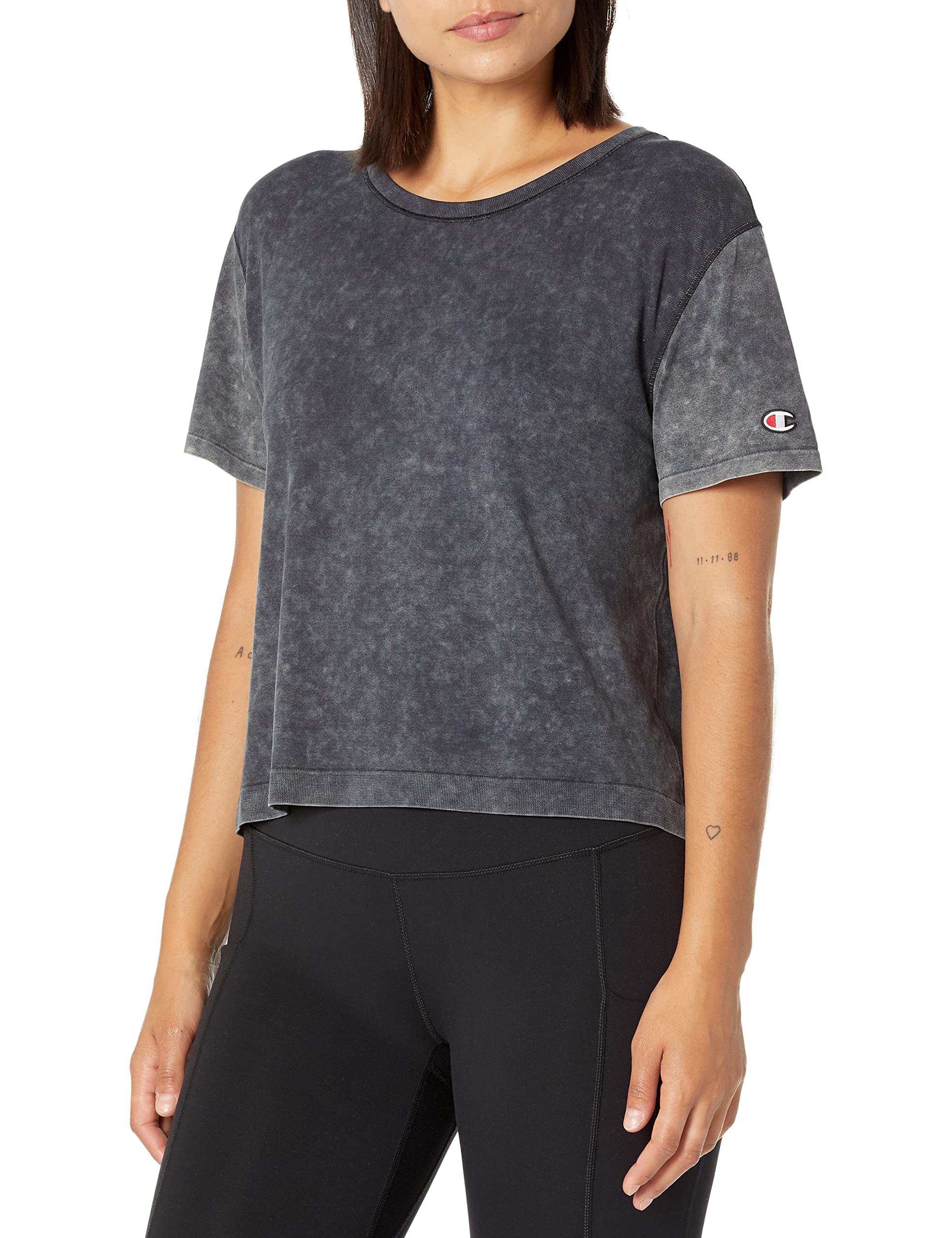 Champion Women's Eco Infinity Cropped Tee, Black, Medium
