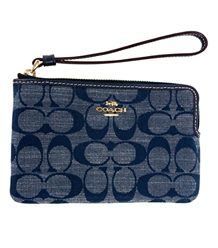 Coach Dempsey Corner Zip Wrtistlet in Signature Chambray (Gold/Denim Multi)