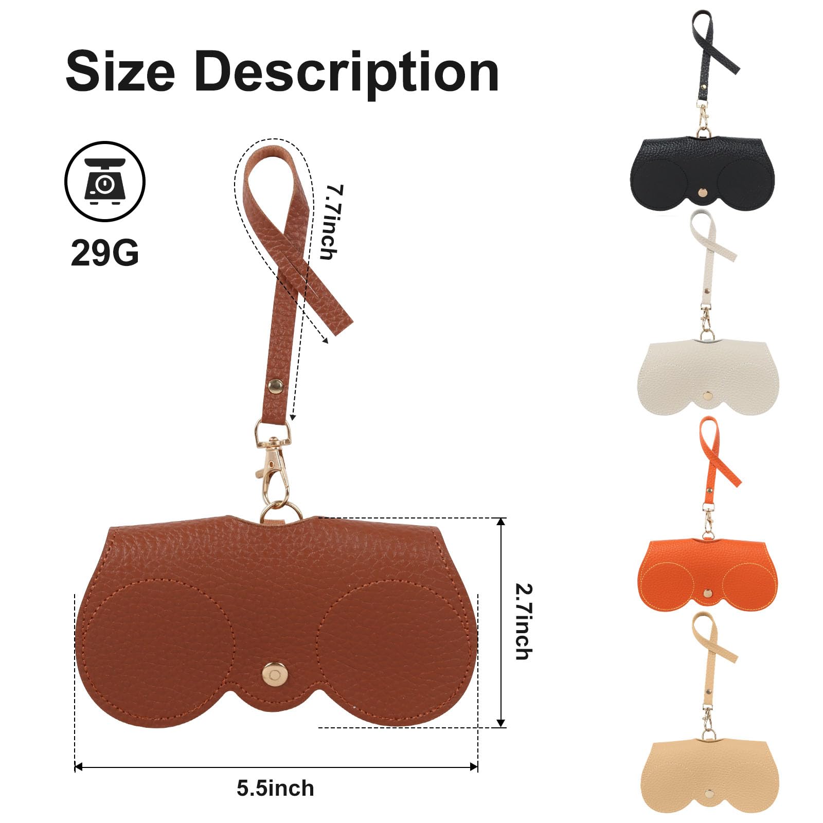 Chfory Soft Leather Sunglasses Bag, Portable Leather Glasses Case Holder Sunglasses Pouch, glasses Organizer Bag with Strap (Black+Orange+Brown+Gray+Coffee)