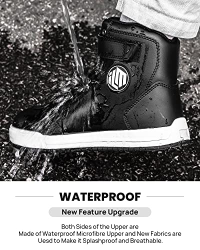 ILM Motorcycle Shoes for Men Black Waterproof Street Riding Protective Gear Breathable Powersport Anti-Slip Footwear with Ankle Support, Shift pad (Black,13)