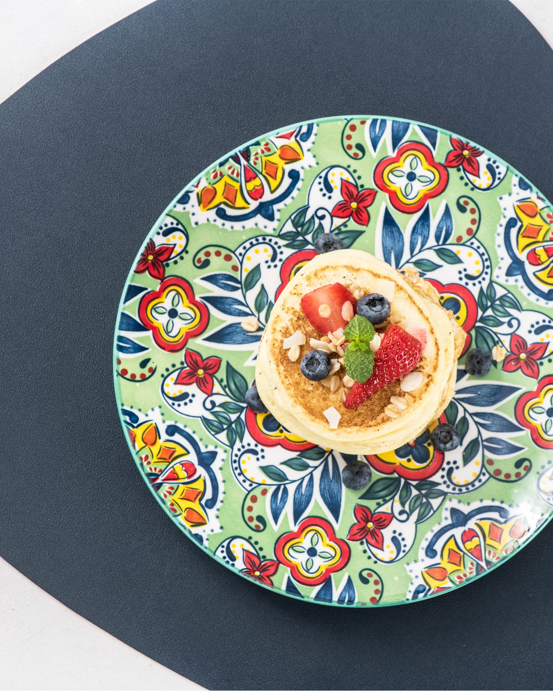 Dessert, Salad Plate Set 8.7 Inch, Colorful Ceramic Plates for Pasta, Appetizer, Snacks - Serving Dishes for Thanksgiving & Christmas, Dishwasher & Microwave Safe, Set of 6 - Bohemian Style