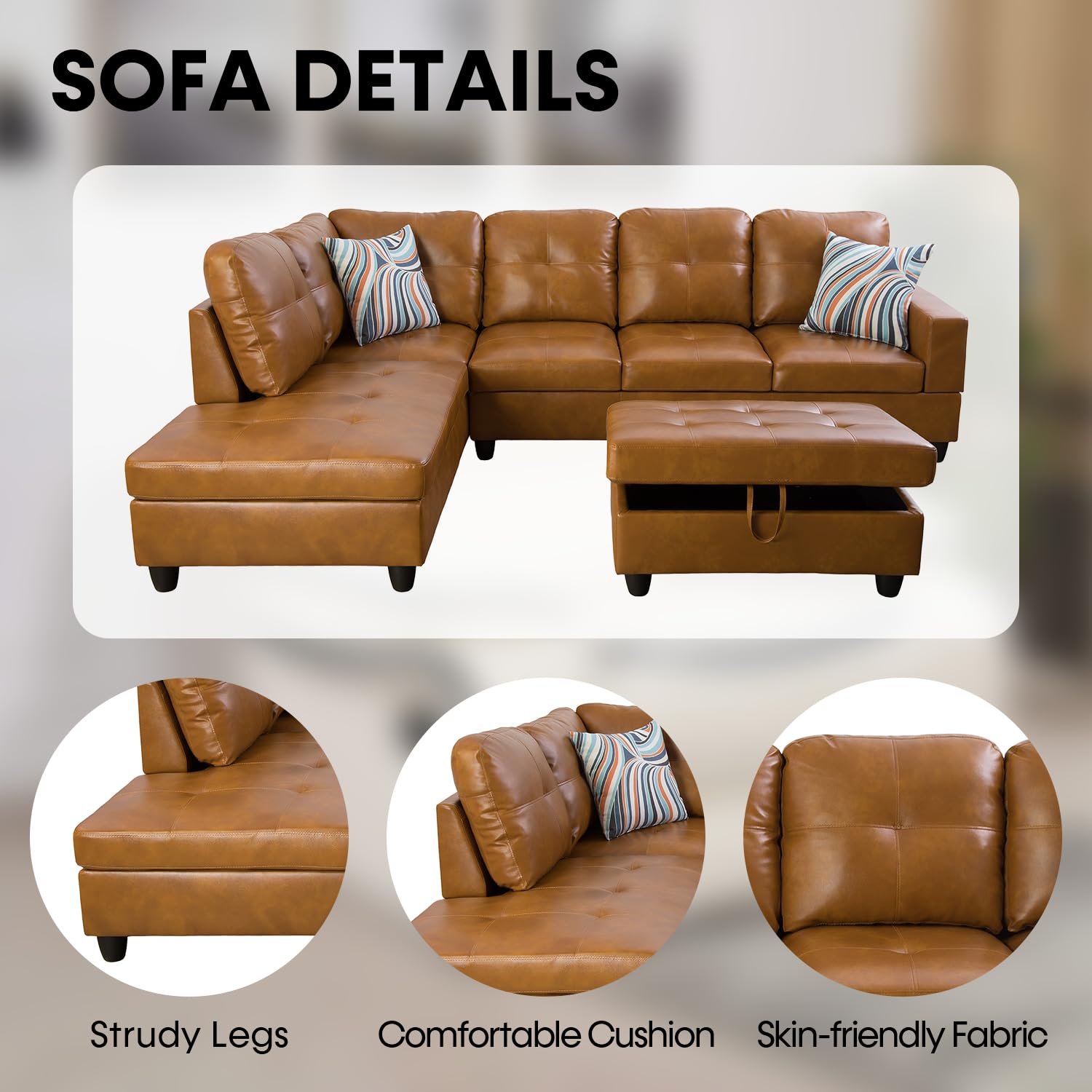 Caberryne Sectional Couch for Living Room Furniture Set Ginger,Sectional Sofa L Shape Sofa and Chaise with Storage Ottoman for Living Room/Apartment/Office(Facing Left Chaise) Turmeric
