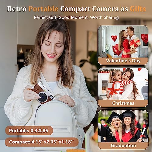 Upgraded 4K Digital Camera with SD Card Autofocus, 48MP Digital Camera with Flash Viewfinder & Dial, Vlogging Camera for Photography and Video Anti-Shake, Compact Travel Camera 16X Zoom (2 Batteries)