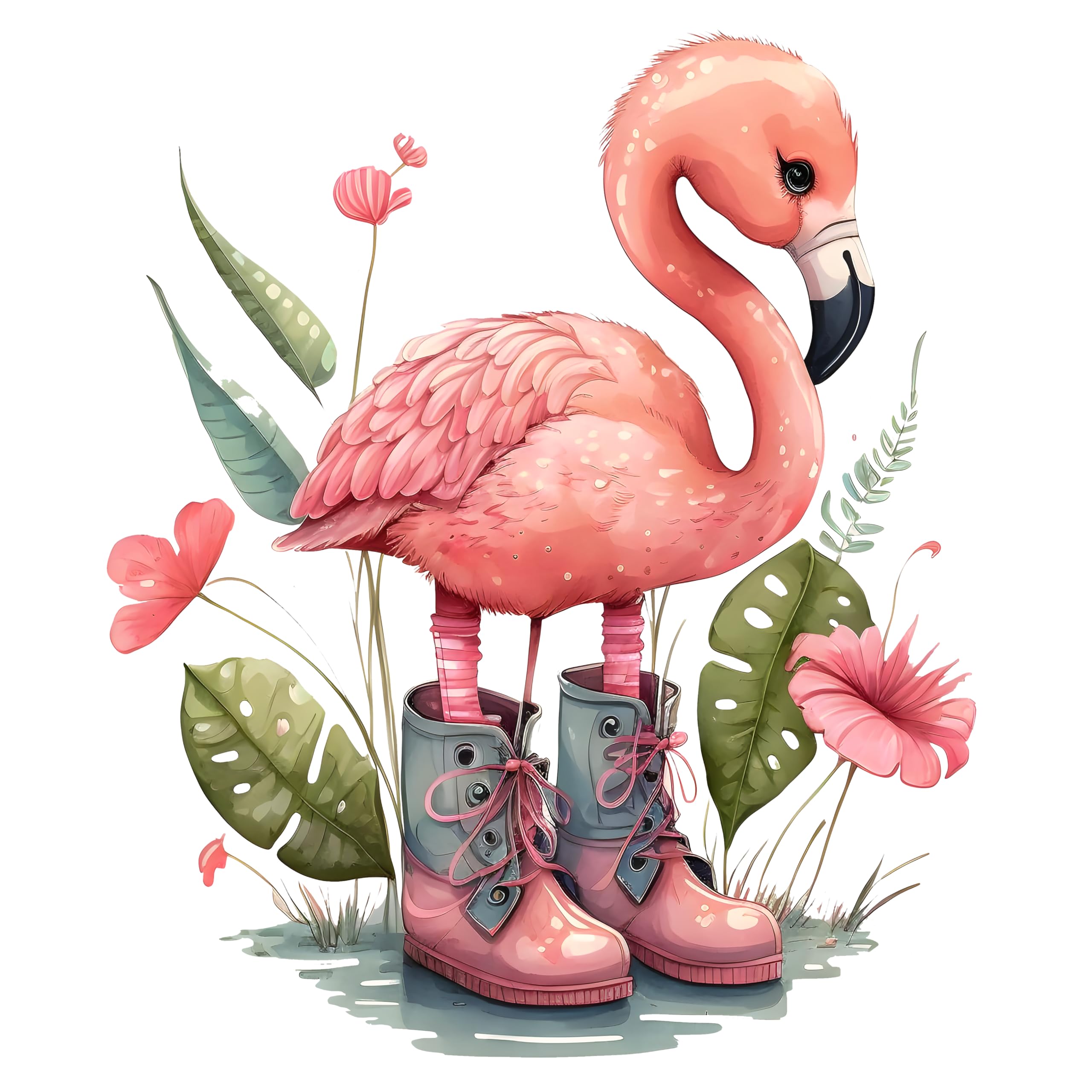 Fabric Panel 8"x8" Flamingo in Boots 100% Cotton Quilting Sewing Square B112