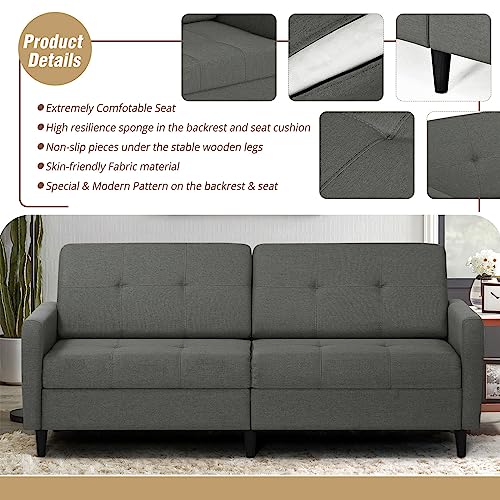 Imseigo Adjustable Sofa Bed, Fabric Linen Folding Futon Sofa, Convertible Couch Sleeper, Upholstered Loveseat Futon Couch Bed, Reversible Home Recliner for Small Space, Living Room, Office (Grey)