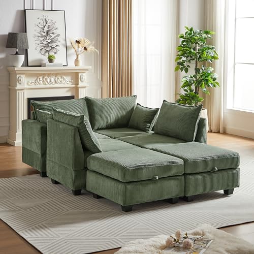 FANYE L/U-Shaped Oversized Free Combination Modular Storage Sectional Sofa Soft Corduroy Upholstered Deep Seat Sofa&Couch Convertible Sleeper Couch Bed W/2 Pillows for Living Room