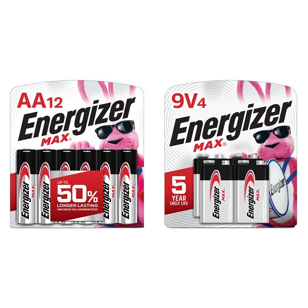 Energizer MAX AA Batteries (12 Pack), Double A Alkaline Batteries & MAX 9V Batteries (4 Pack), 9 Volt Alkaline Batteries - Packaging May Vary