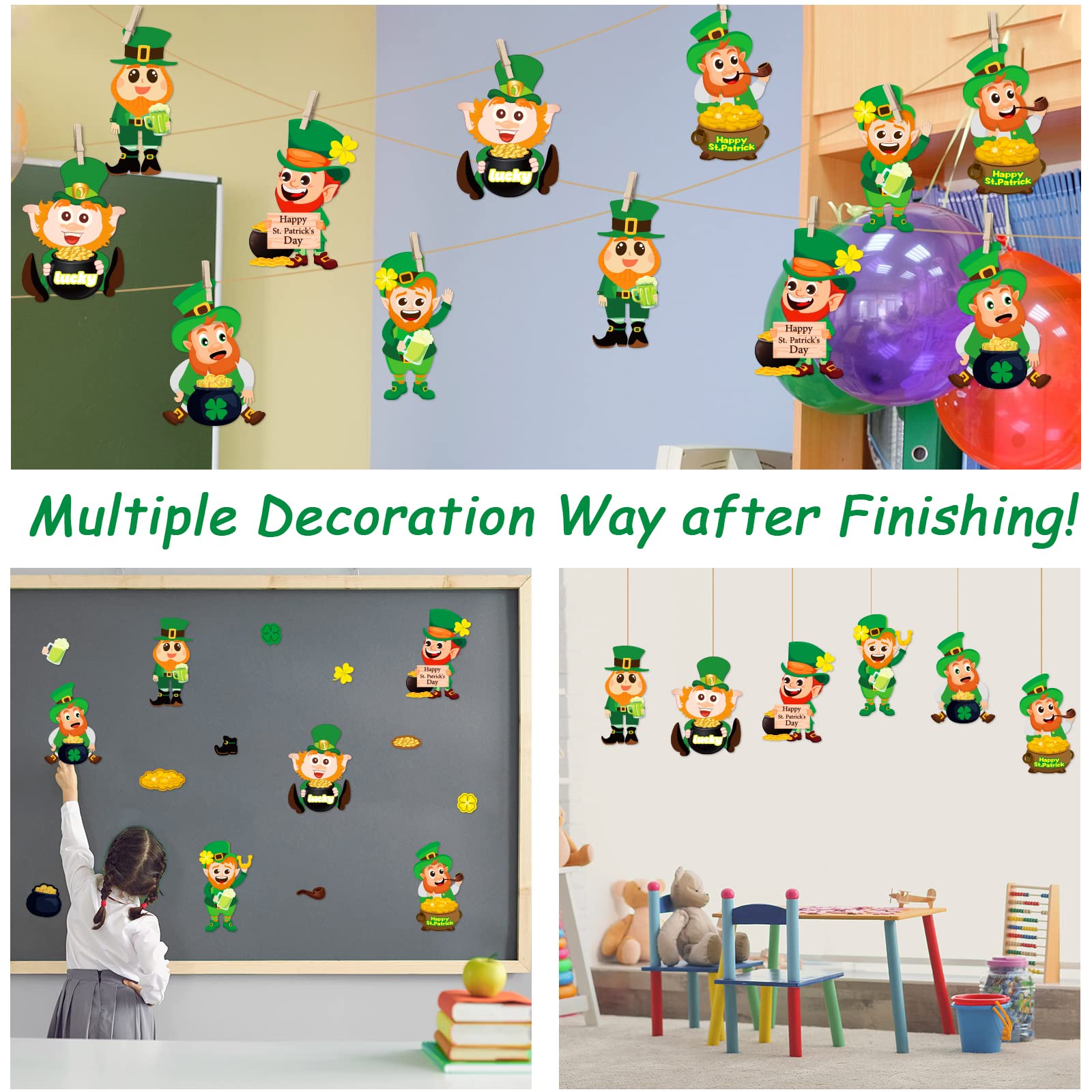 chiazllta 30 Packs St. Patrick's Day Craft Kits DIY Leprechauns Art Craft for Preschool Kids, St. Patrick’s Day Make Your Own Leprechauns Paper Craft Set for Home Class Game Activities Kindergarten