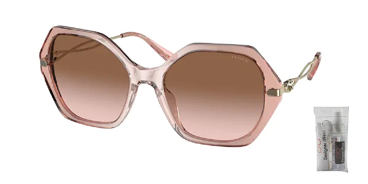 Coach HC8315 57MM Gradient Transparent Peach/Brown Rose Gradient Irregular Sunglasses for Women + BUNDLE with Designer iWear Eyewear Kit