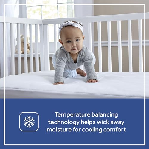 Sealy Baby Cool Comfort Fitted Waterproof Infant Cooling Crib Mattress Protector Pad and Toddler Bed Cover, Durable and Comfortable Topper, Machine Washable and Dryer Friendly, 52β x 28β- White