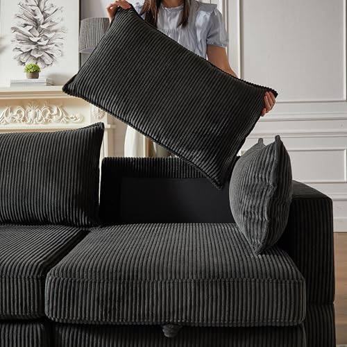 FANYE L/U-Shaped Oversized Free Combination Modular Storage Sectional Sofa Soft Corduroy Upholstered Deep Seat Sofa&Couch Convertible Sleeper Couch Bed W/2 Pillows for Living Room