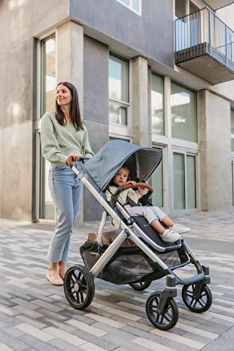 Vista V2 Stroller - Gregory (Blue Melange/Silver/Saddle Leather)+ MESA V2 Infant Car Seat - Jake (Charcoal)