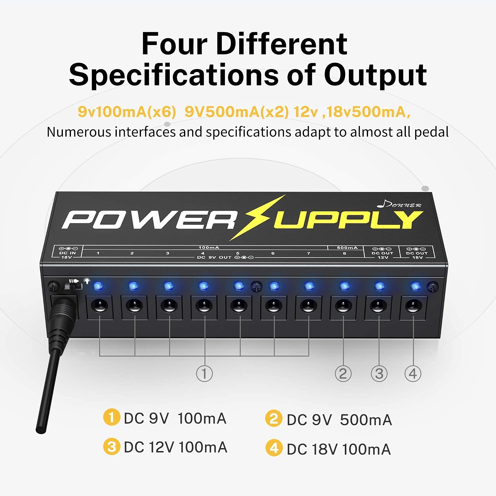 Donner Circle Looper Pedal & DP-2 Guitar Pedal Power Supply High Current 10 Isolated DC Output for 9V/12V/18V Effect Pedals