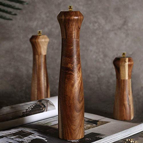 Wooden Salt and Pepper Grinder set, Acacia Wood salt and pepper grinders refillable,pepper mill with Adjustable Coarseness,salt and pepper grinders shaker Tableware Gifts 10" 2PC