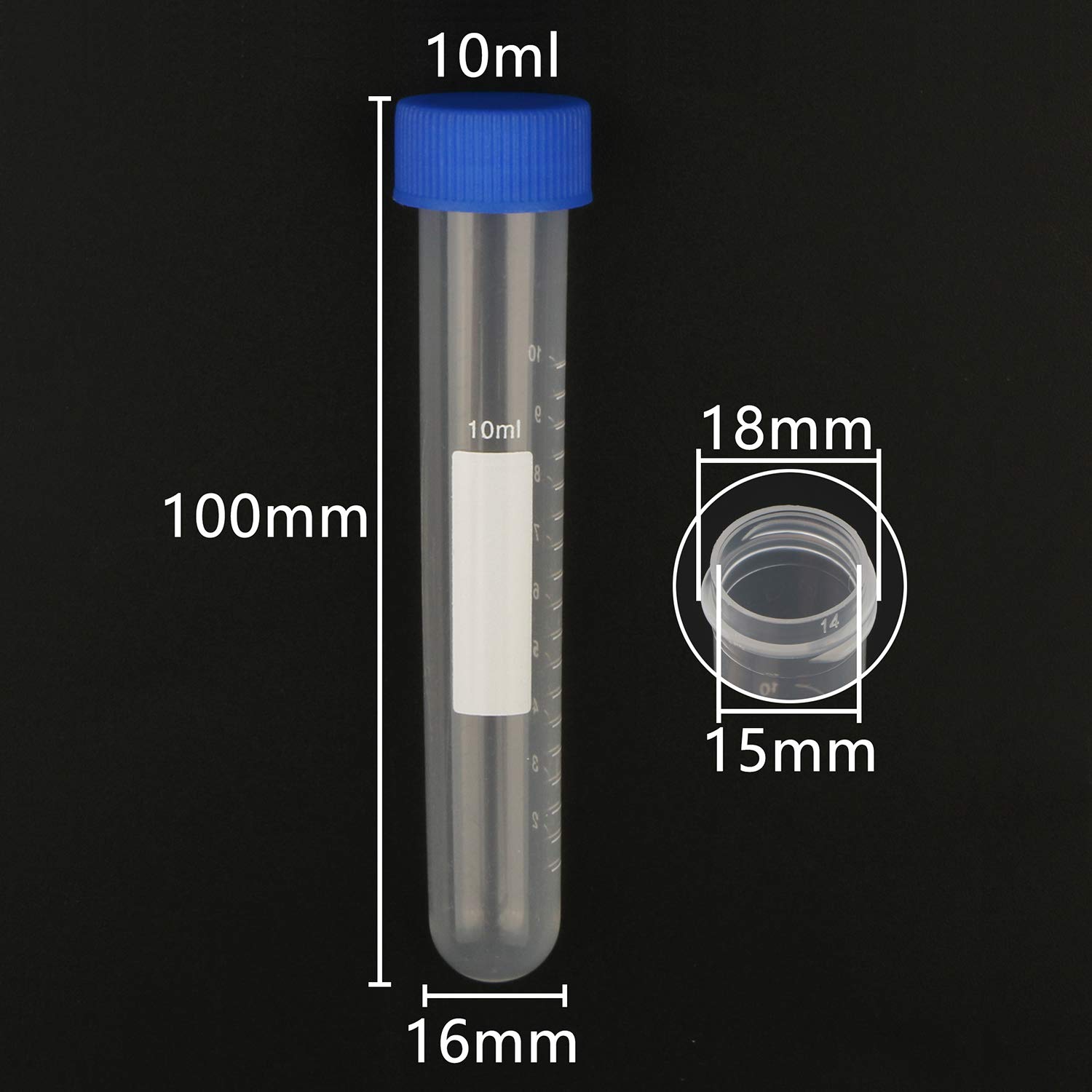 Kesell Centrifuge Tubes Round Bottom Screw Cap Plastic Test Tube Vials 10ml with Graduation and Writing Area, Pack of 20