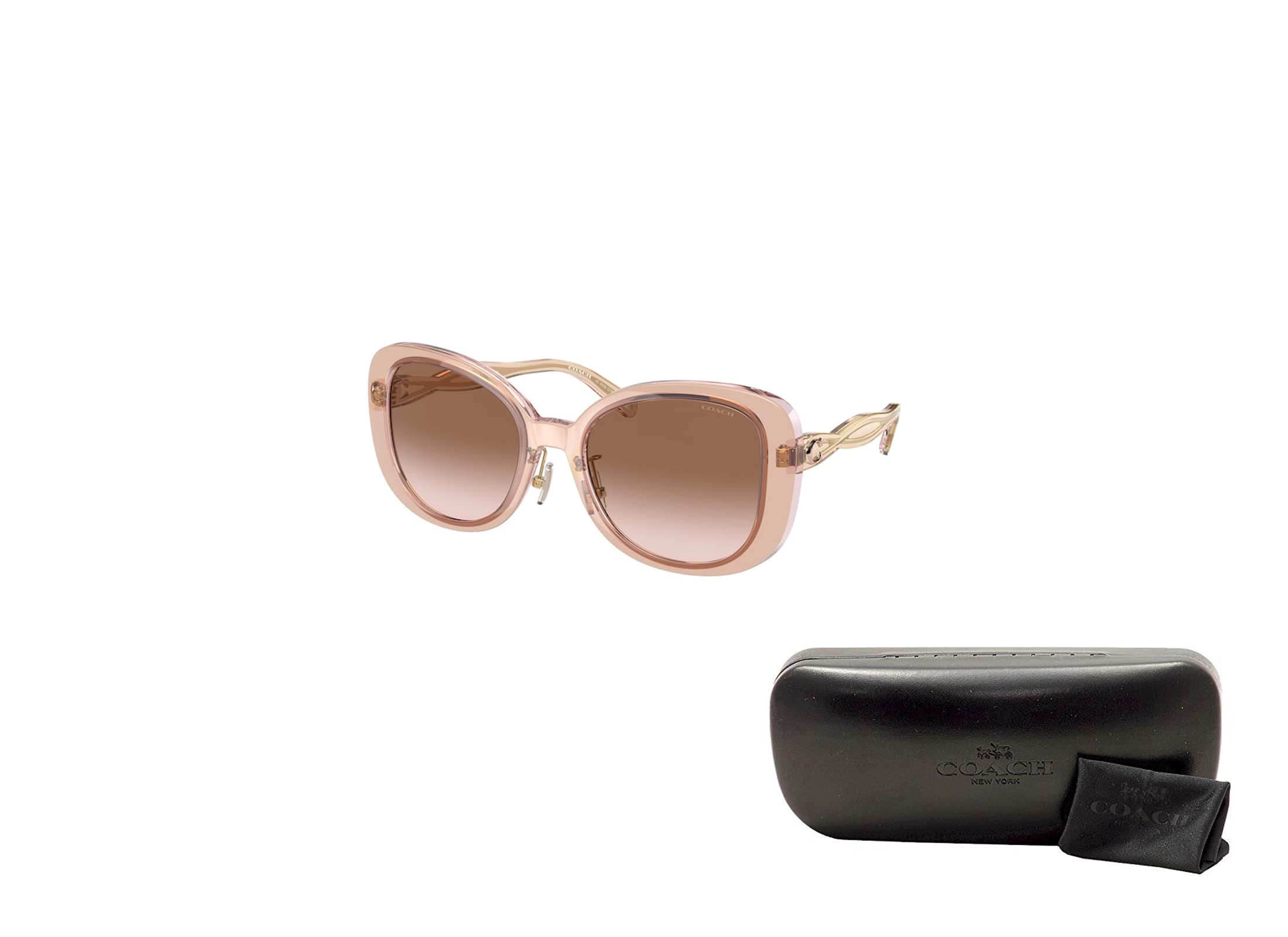 Coach HC8333 568013 53MM Transparent Blush/Brown Pink Gradient Square Sunglasses for Women + BUNDLE With Designer iWear Eyewear Kit