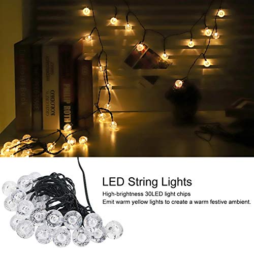 Outdoor String Lights, Waterproof Christmas Decoration Light, 19.7 Feet 30 LED Solar Powered Patio Lights Super Bright with Support Pillar Fairy Lights for Xmas Tree Garden Home (Warm Yellow)