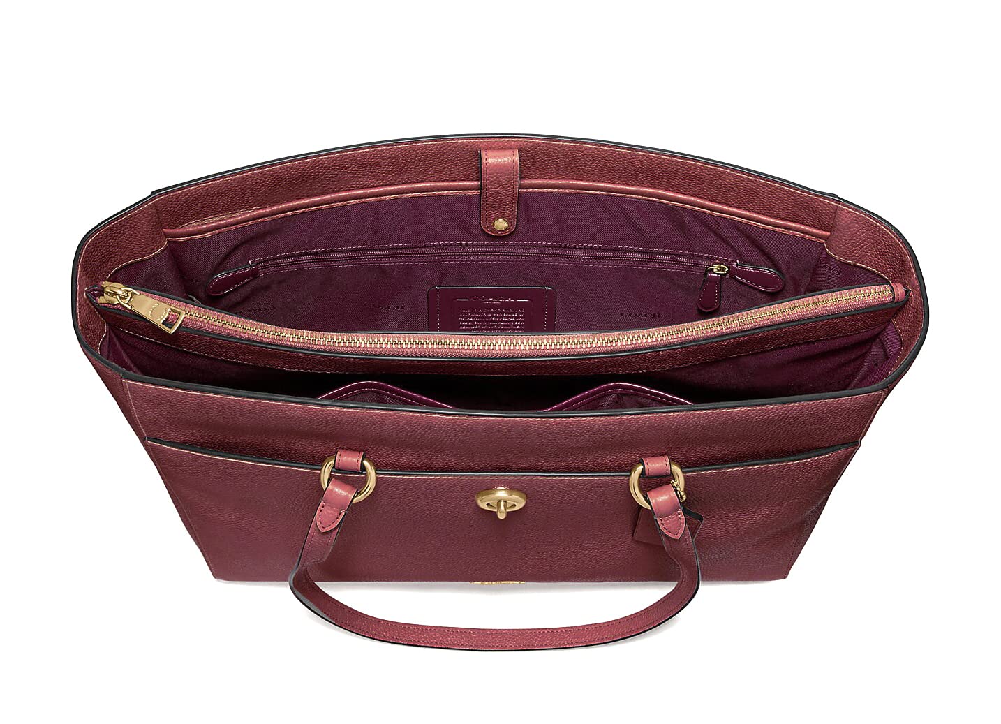Coach Leather Folio Tote Bag, Wine