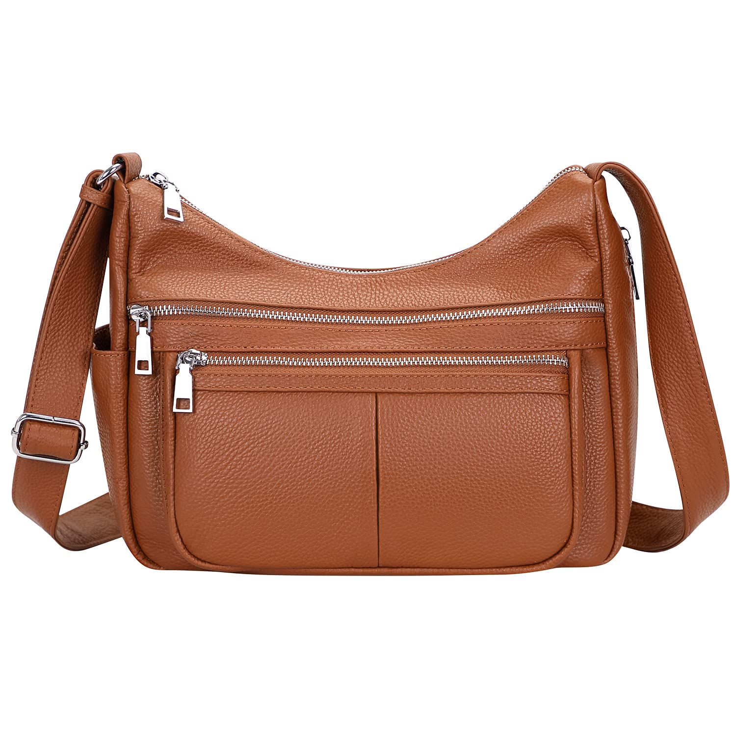 Over Earth Genuine Leather Purses and Handbags for Women Soft Leather Crossbody Bag Ladies Message Bag with Multi Pockets(O154E Brown)