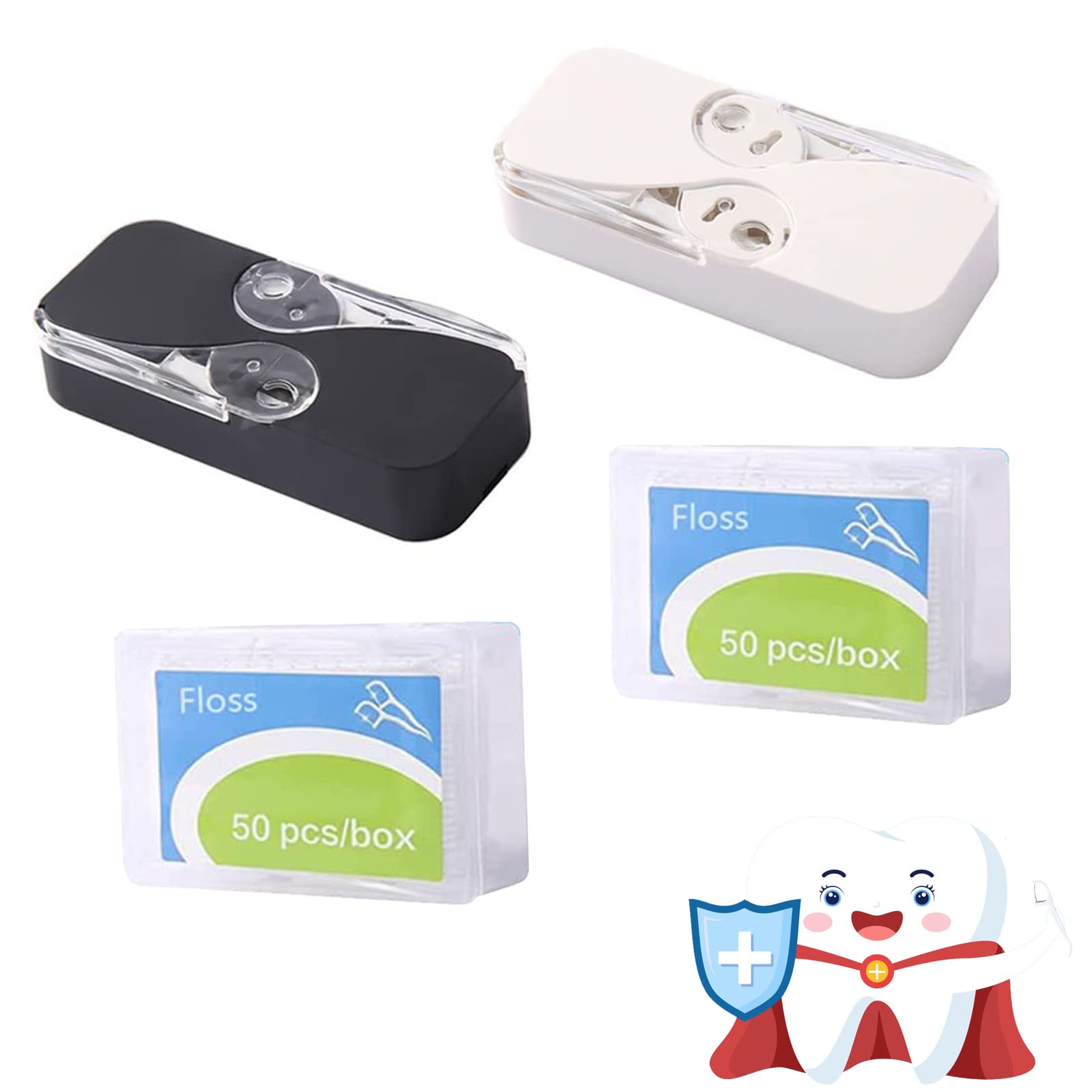 Dental Floss Portable Case Dental Floss Dispenser Dental Floss Picks Cases Automatic Floss Organizer Travel Floss for Women Men Teeth Cleaning (Black+White)