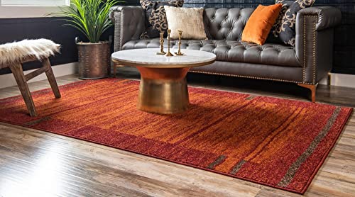 Unique Loom Autumn Collection Modern Contemporary Casual Abstract Area Rug, Rectangular 5' 0 x 8' 0, Terracotta/Burgundy Border