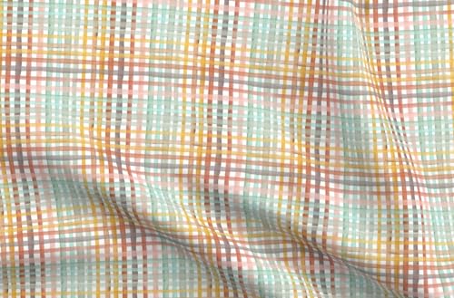 Spoonflower Fabric - Watercolor Plaid Pink Orange Check Mint Stripes Autumn Fall Lavender Printed on Chiffon Fabric Fat Quarter - Sewing Fashion Apparel Dresses Home Decor