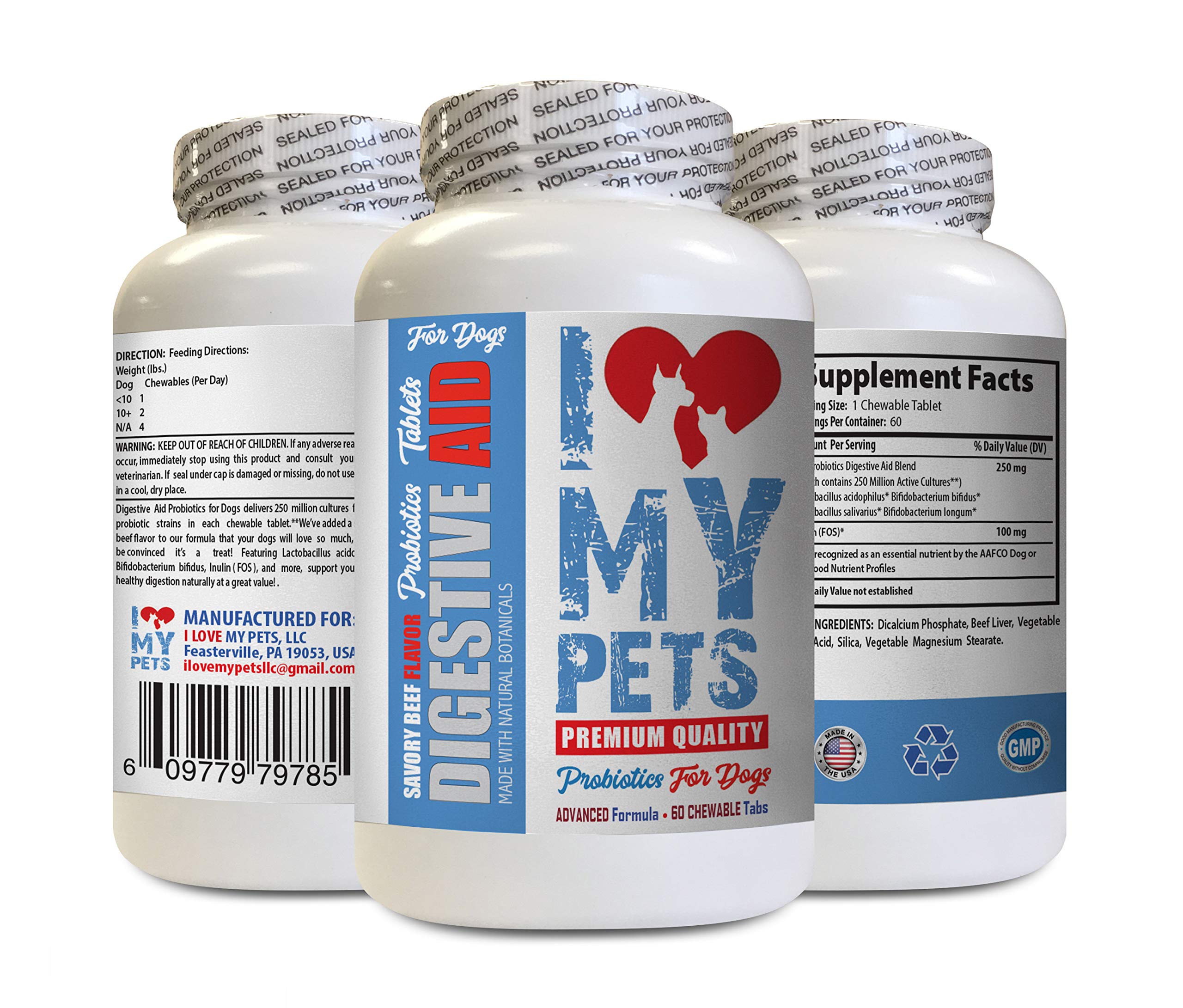 I LOVE MY PETS LLC pet probiotics for Dogs - Digestive AID for Dogs - PET PROBIOTIC lactobacillus acidophilus for Dogs - 60 Treats (1 Bottle)
