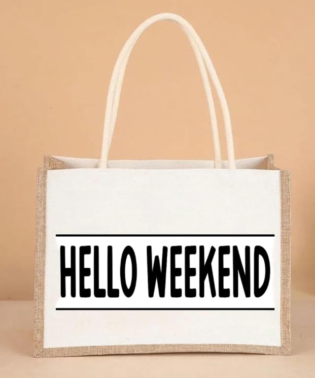 Burlap Tote Bag (Hello Weekend)