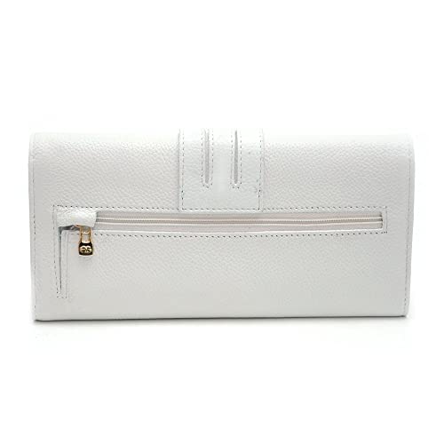 Dasein Anais Gvani Women's Checkbook Wallet with Buckle Accent Genuine Italian Leather (B004 White)